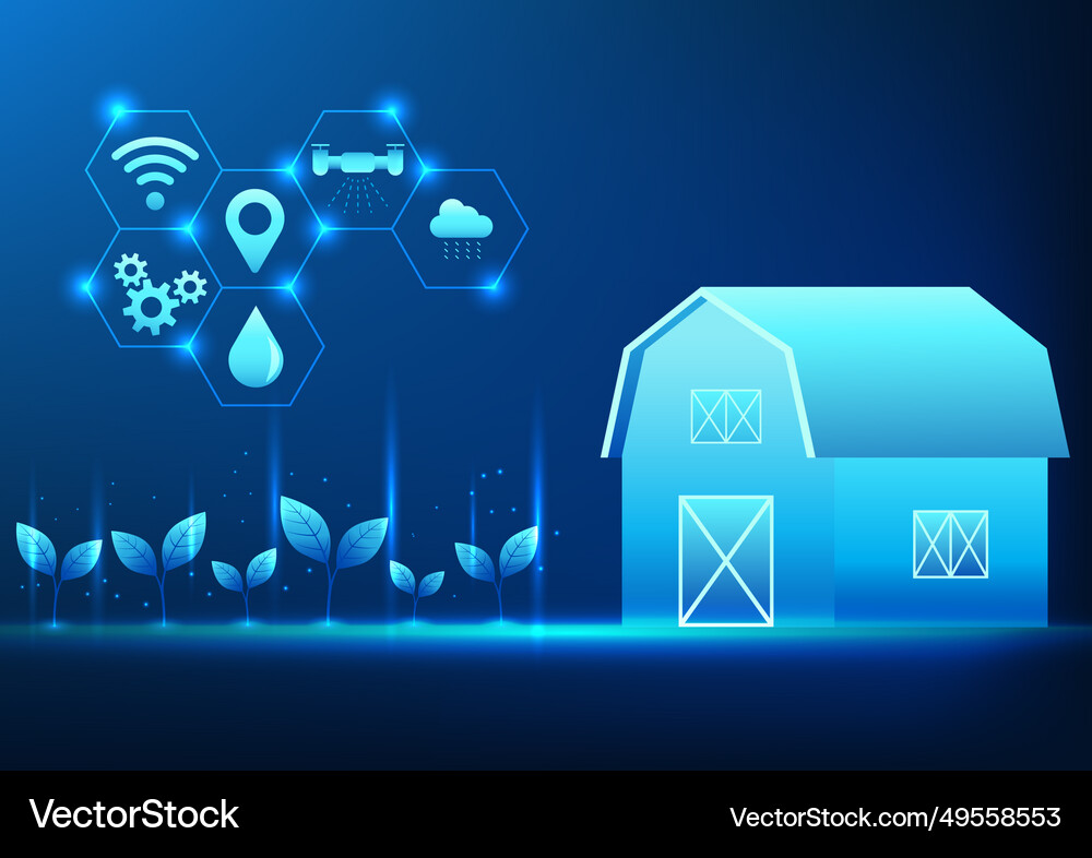 Smart Farm Technology Storage And Plants Royalty Free Vector