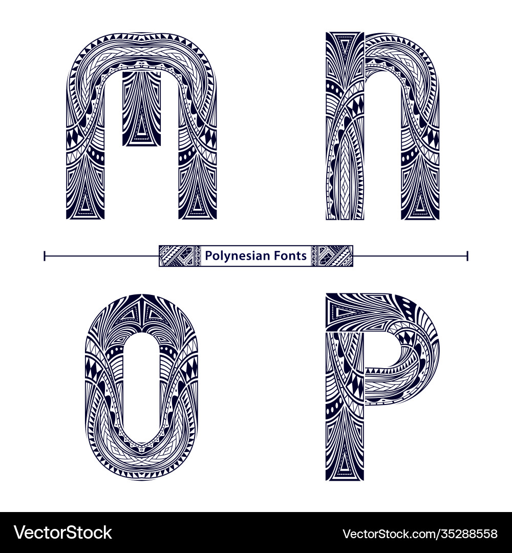 Alphabet polynesian style in a set mnop Royalty Free Vector