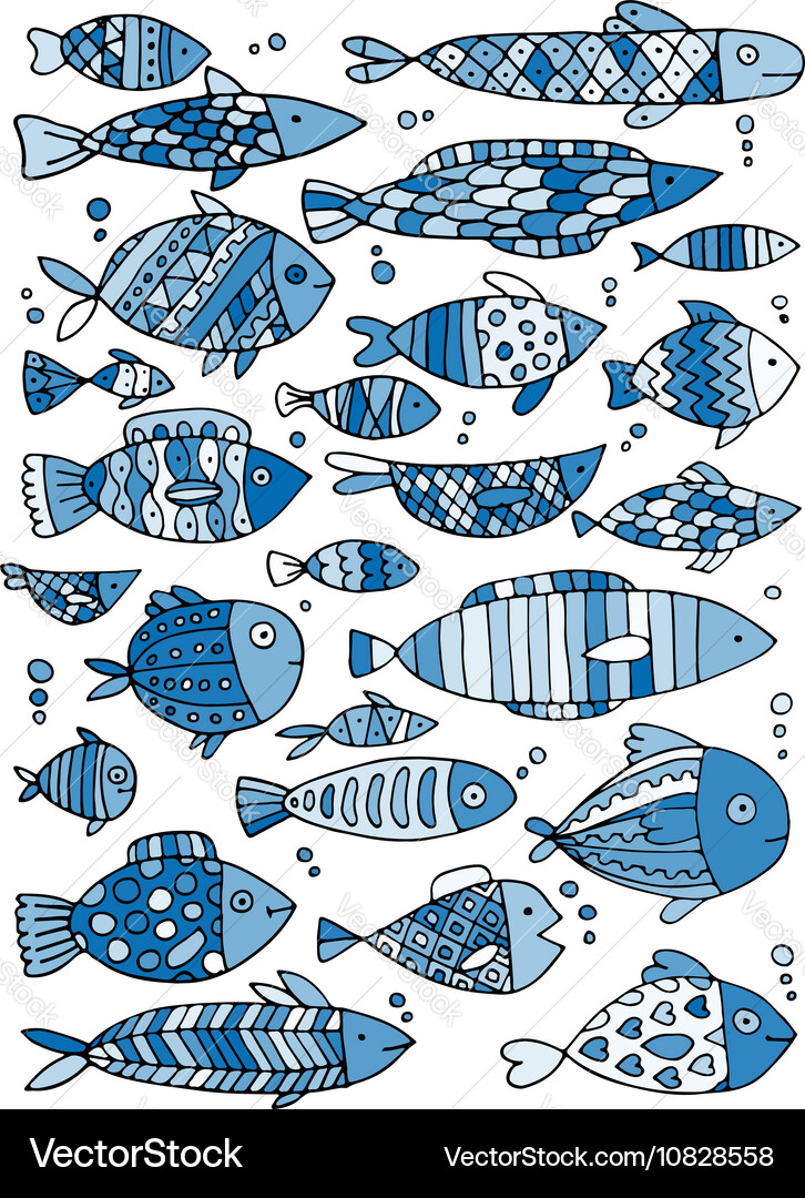 Art fish collection sketch for your design Vector Image