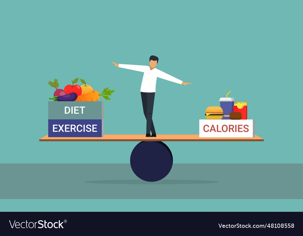 Balancing between calories with exercise and diet Vector Image Balancing between calories with exercise and diet Vector Image