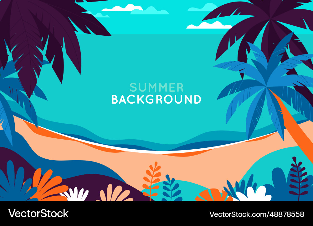 Beach landscape - plants leaves palm trees Vector Image