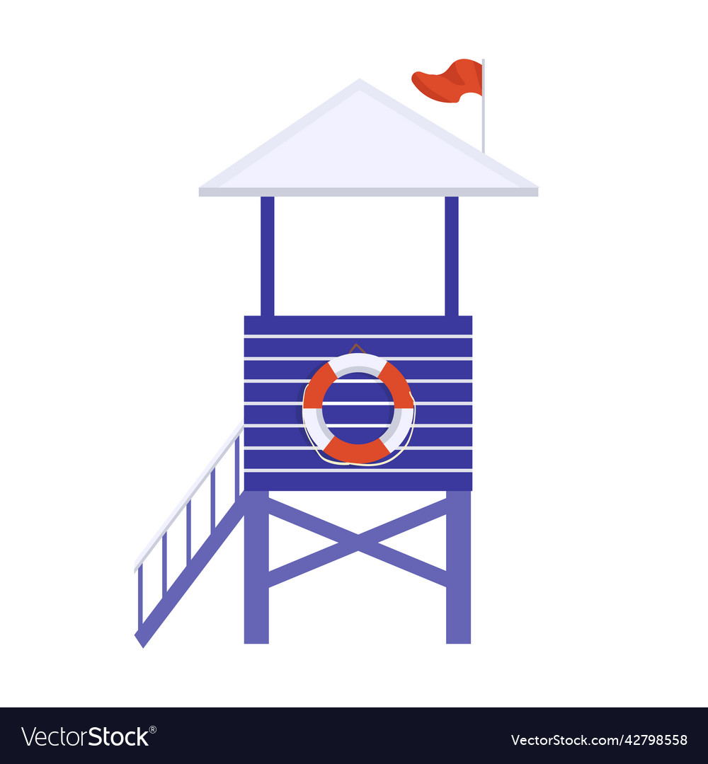 Beach lifeguards observation post semi flat color Vector Image
