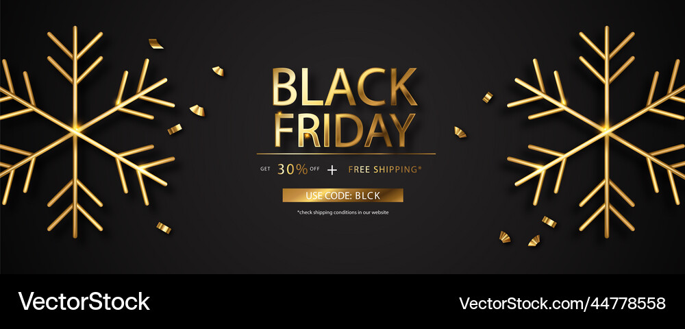 Black friday realistic banner with golden Vector Image