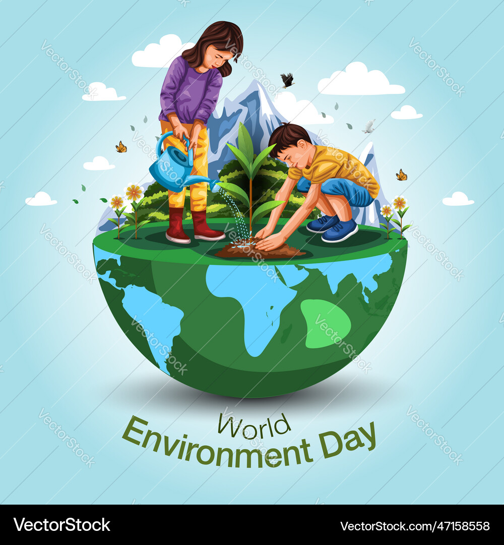 Kids planting creative design world environment Vector Image