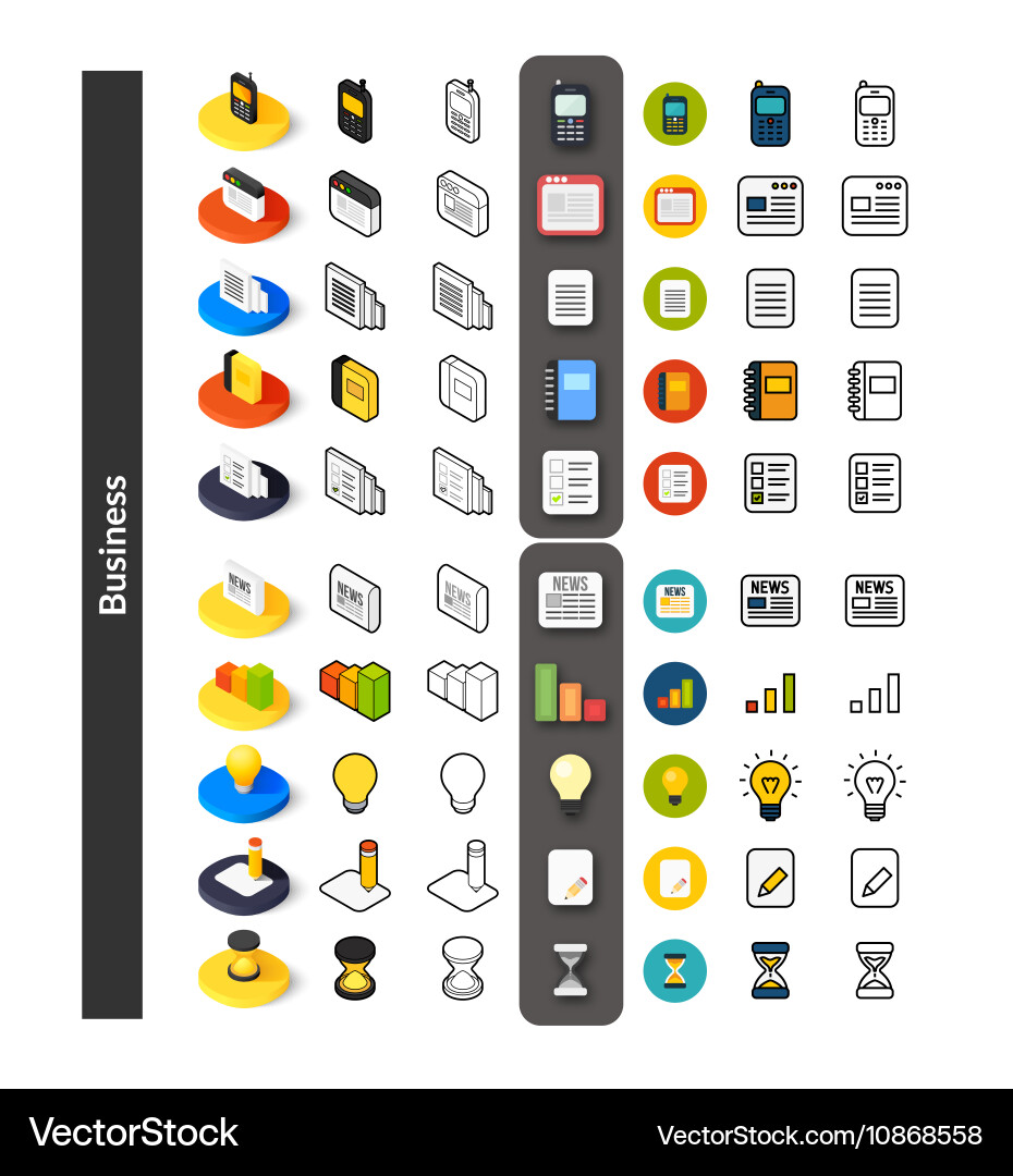 Set icons in different style - isometric flat Vector Image