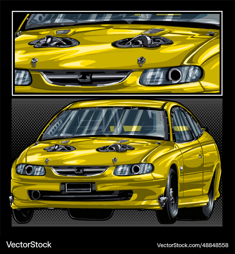 Yellow drag racing car with grey strip Royalty Free Vector