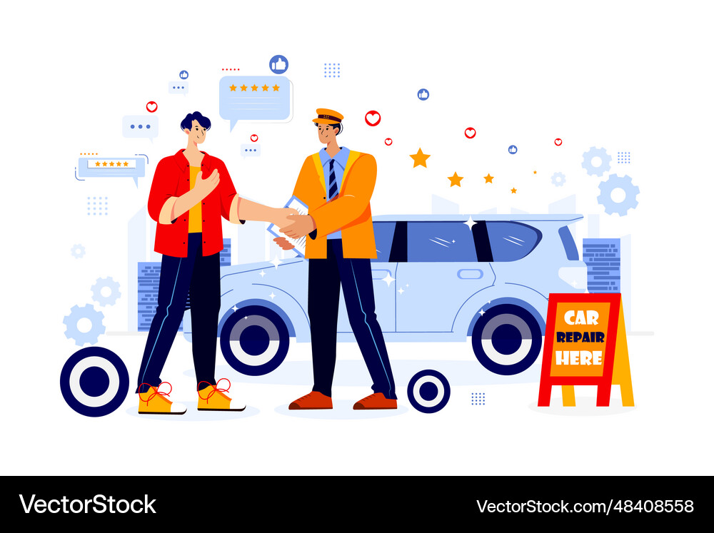 Young boy giving feedback on the car service Vector Image