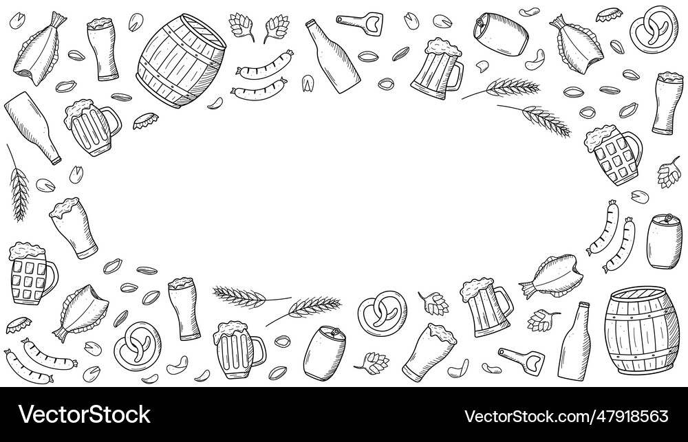 Beer doodle icons set of pub elements Royalty Free Vector