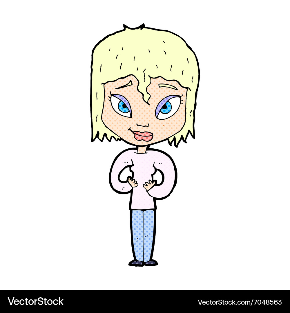 Comic cartoon satisfied woman Royalty Free Vector Image