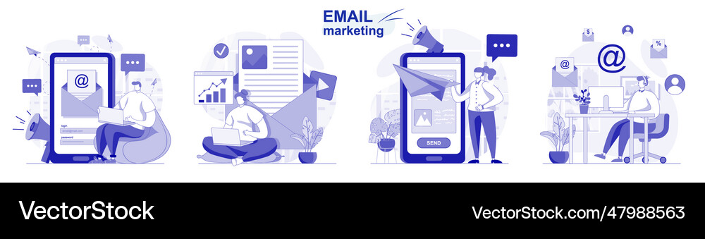 Email marketing isolated set in flat design Vector Image