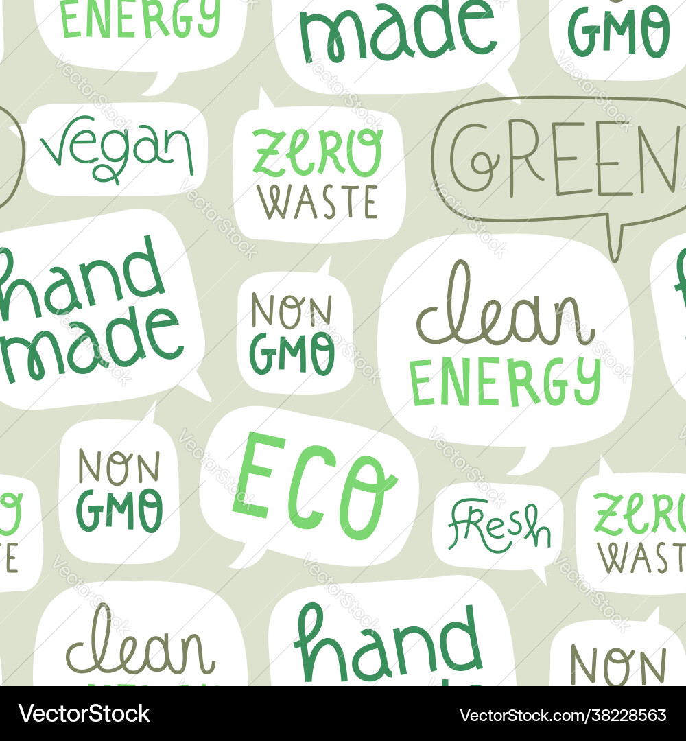 Green nature care lettering quote seamless pattern