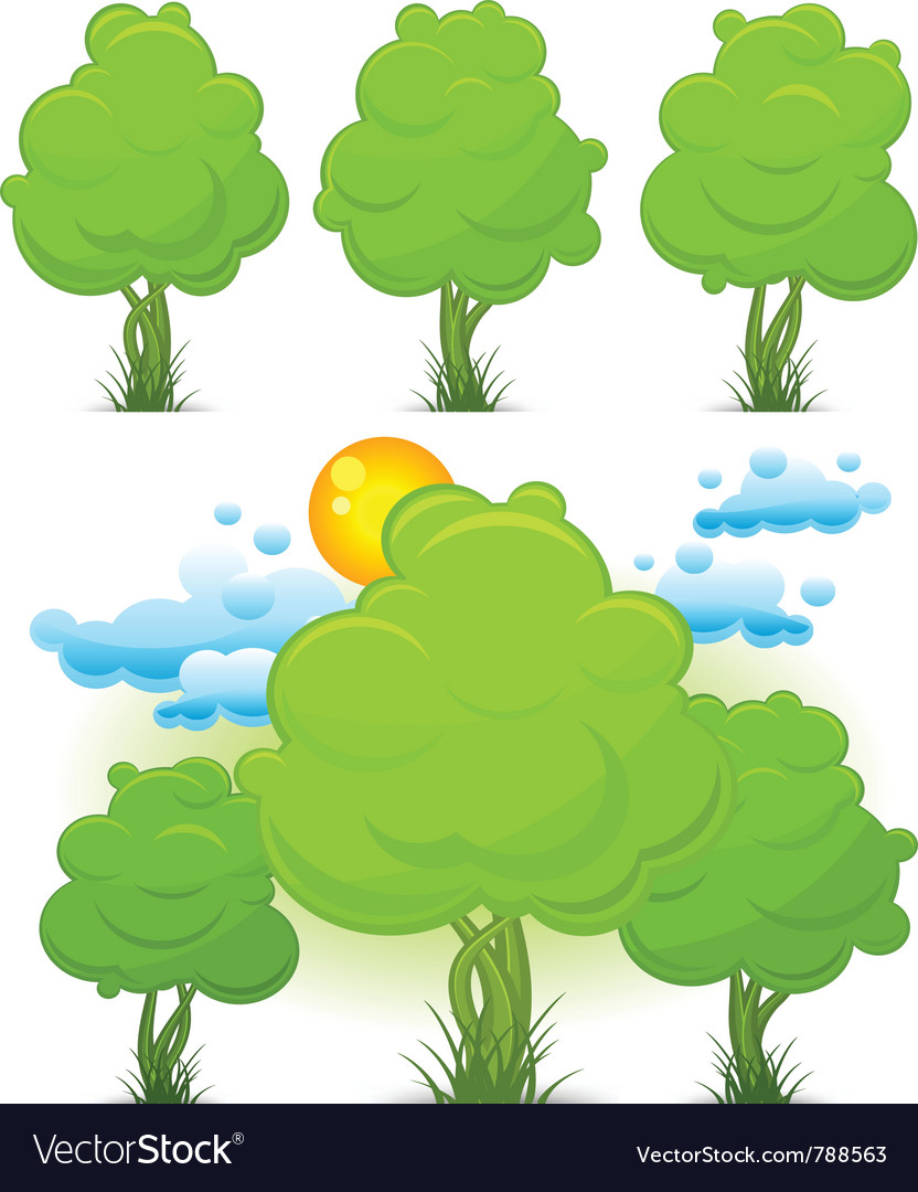 Green trees with grass Royalty Free Vector Image