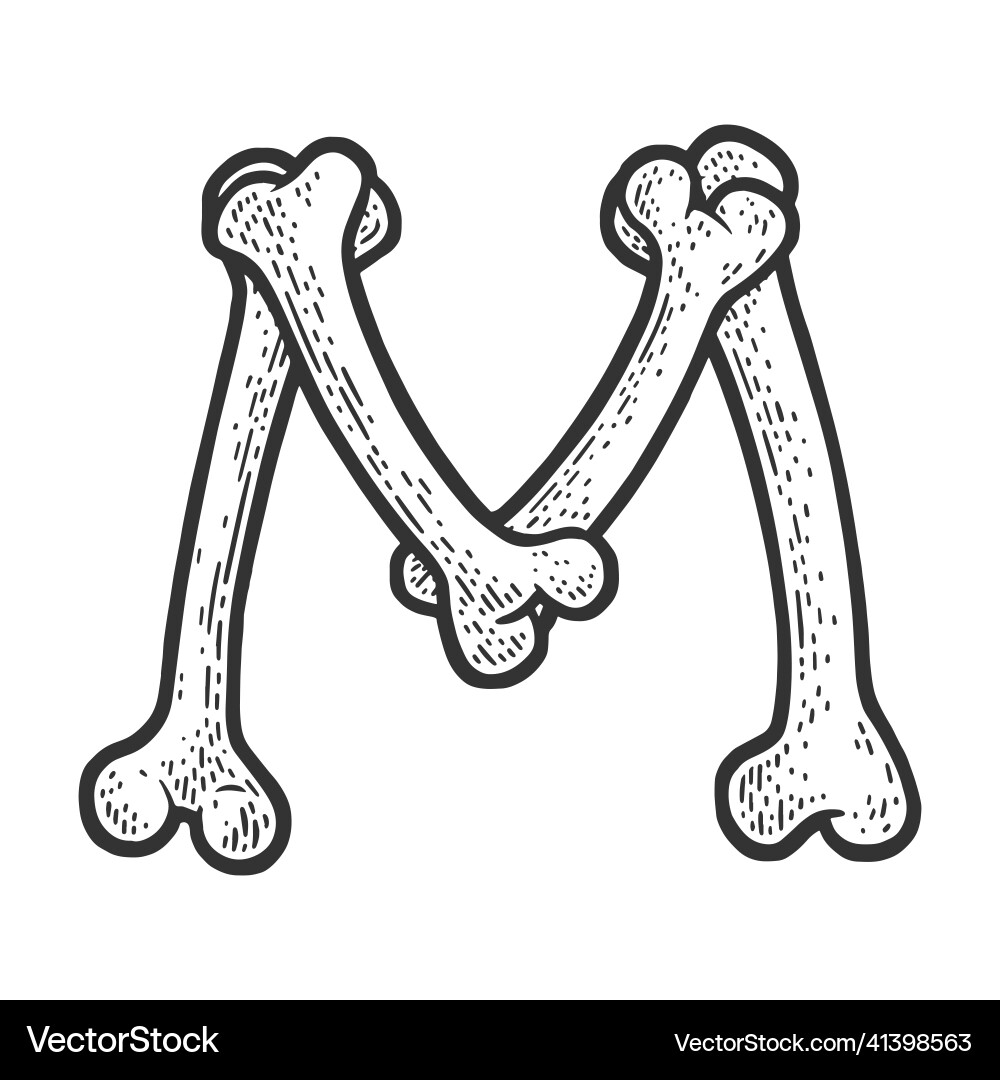 Letter m made of bones sketch Royalty Free Vector Image
