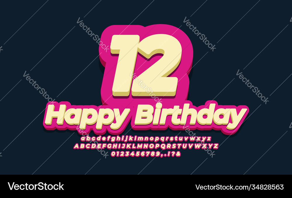 Number twelve year celebration birthday font 3d Vector Image