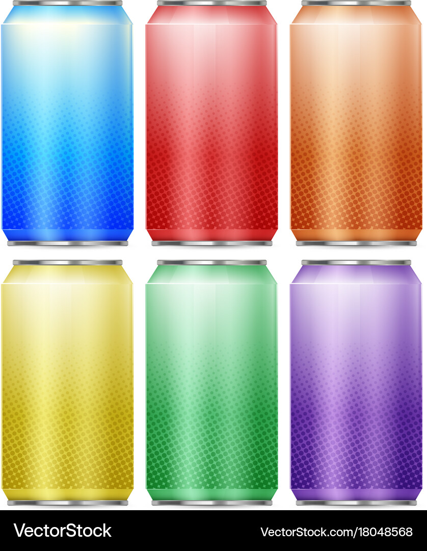 Aluminum cans in six different colors Royalty Free Vector
