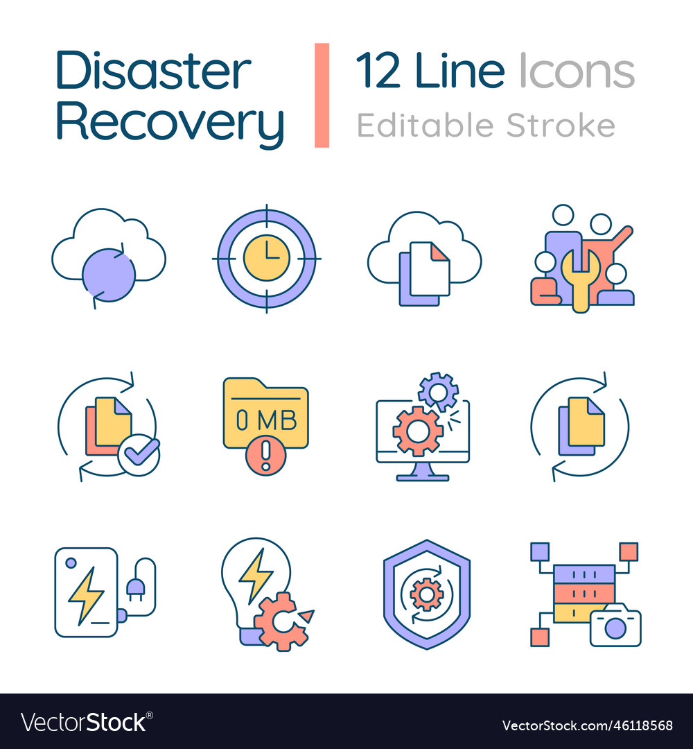 Disaster recovery rgb color icons set Royalty Free Vector Disaster recovery rgb color icons set Royalty Free Vector