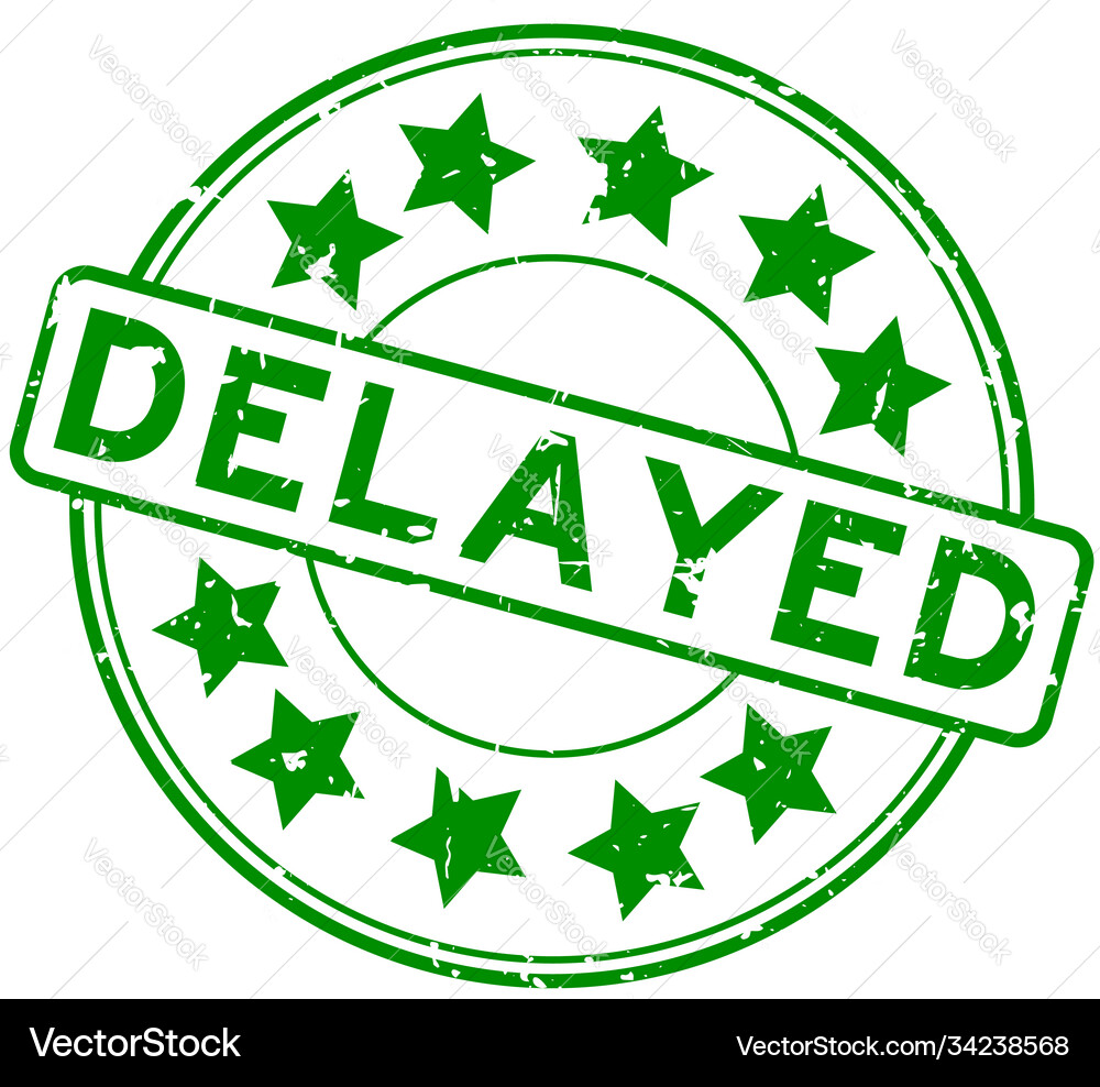 Grunge green delayed word with star icon round Vector Image