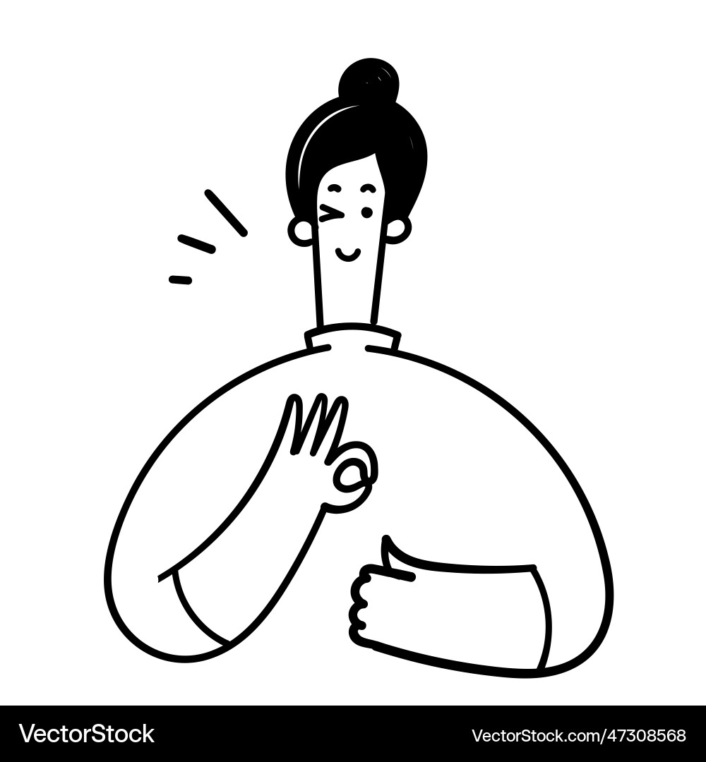 Hand drawn doodle person ok sign Royalty Free Vector Image