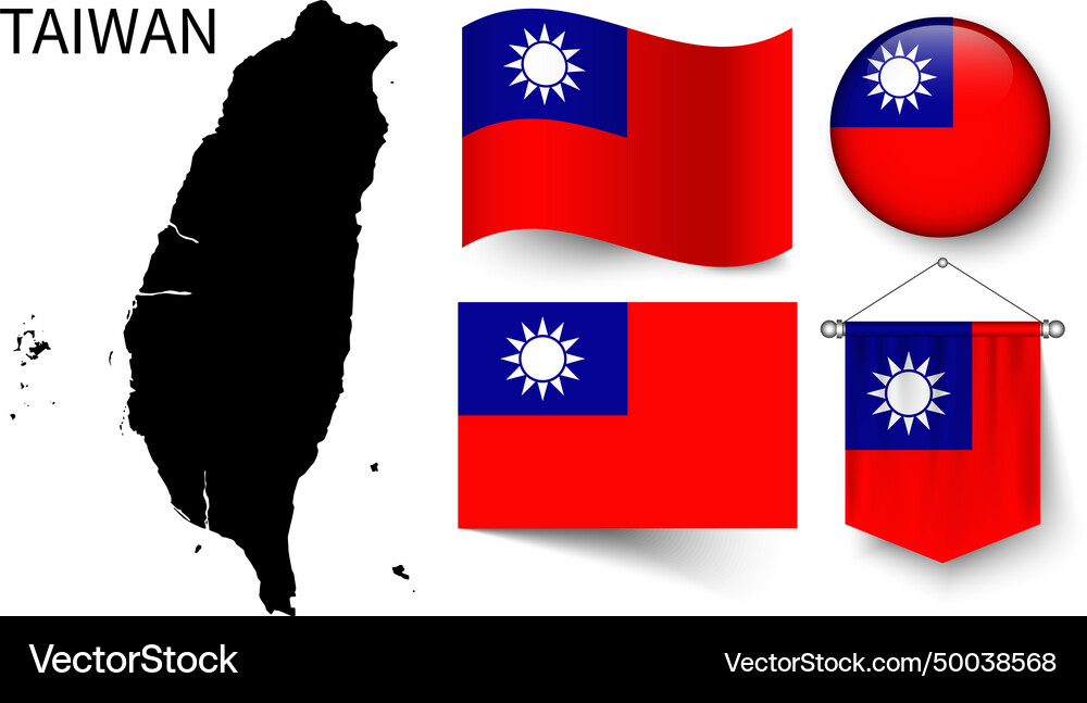 Map of taiwan and the various flags Royalty Free Vector