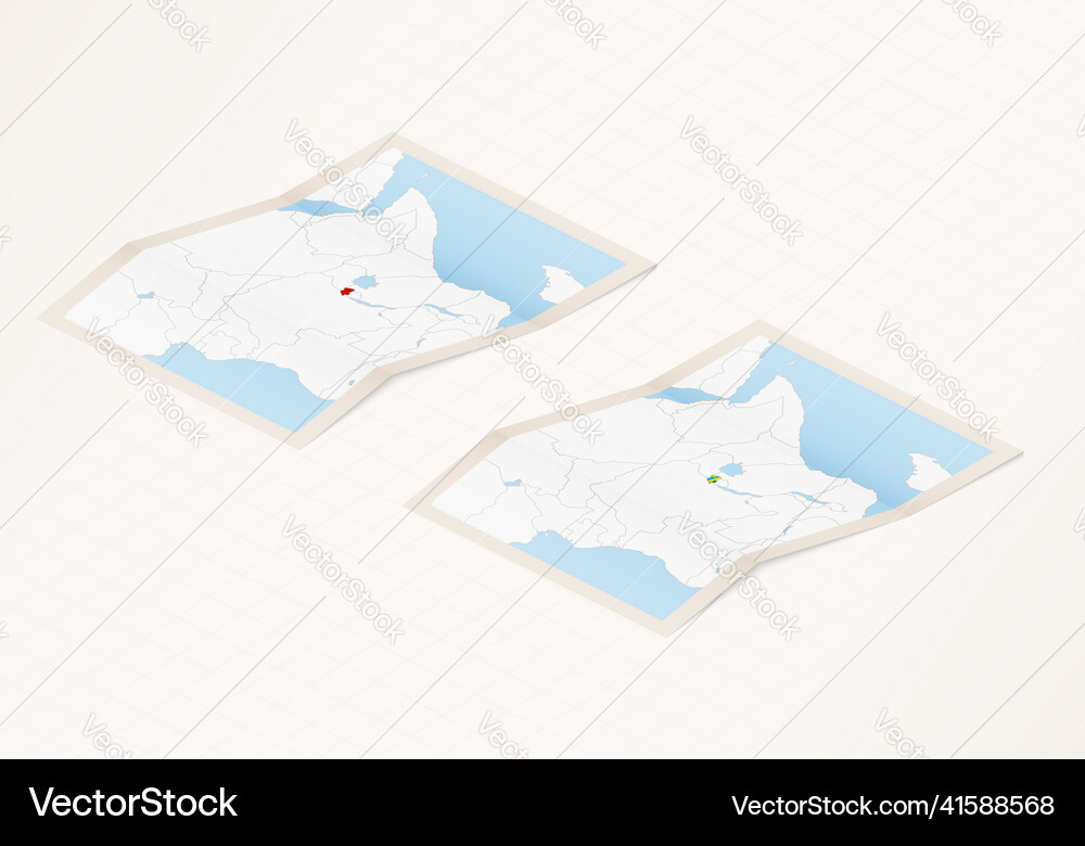 Two versions of a folded map of rwanda Royalty Free Vector