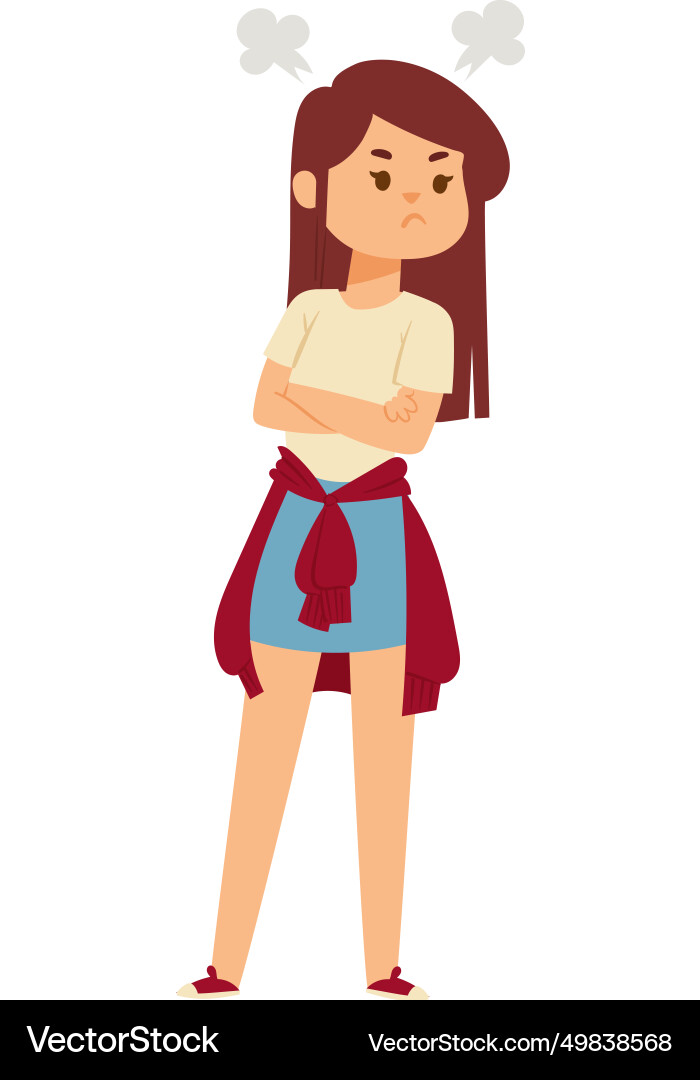Young girl with angry expression arms crossed Vector Image
