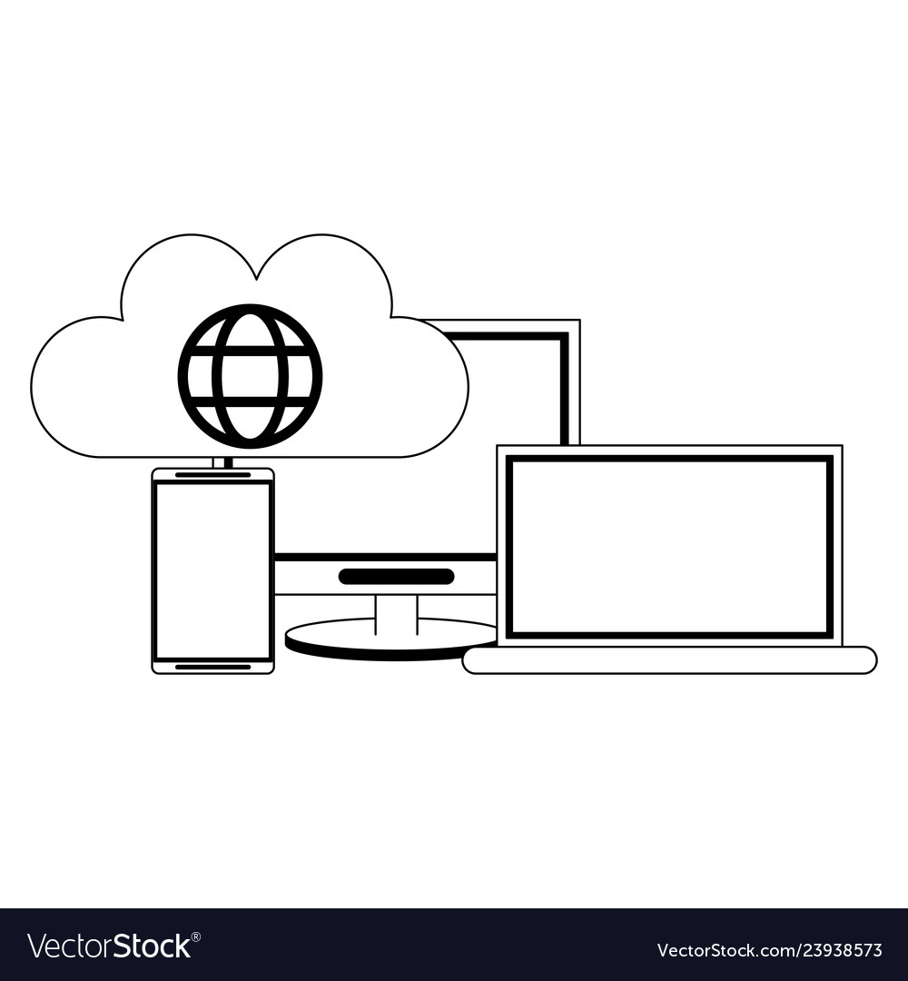 Cloud computing technology black and white Vector Image