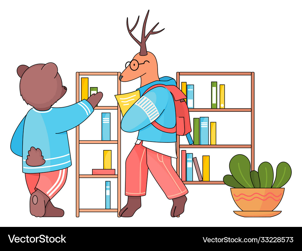Cute cartoon animals students beer take book from Vector Image