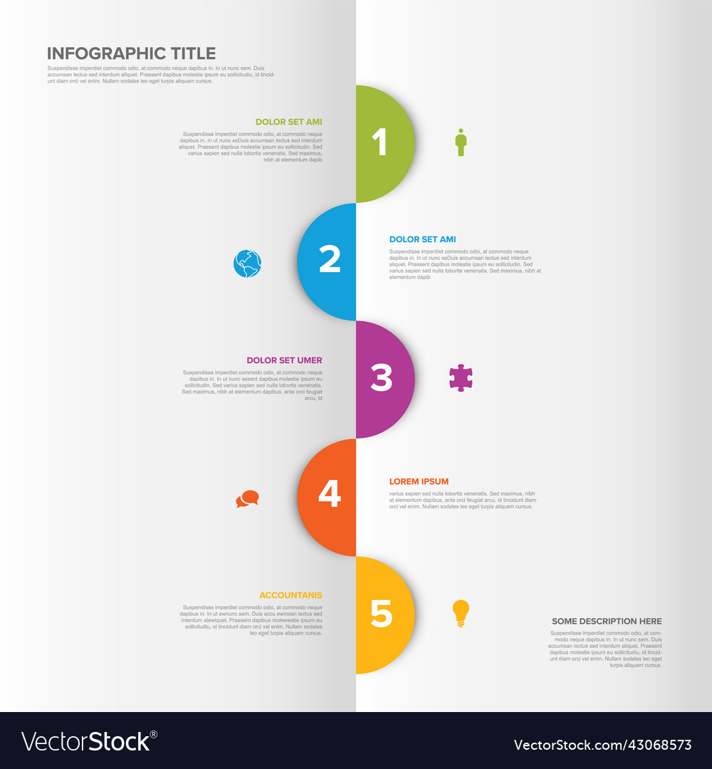 Five vertical circle steps elements template Vector Image