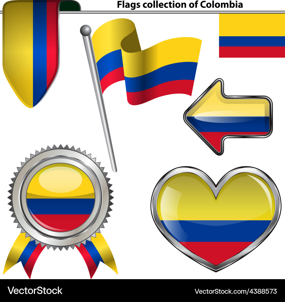 Glossy icons with colombia flag Royalty Free Vector Image