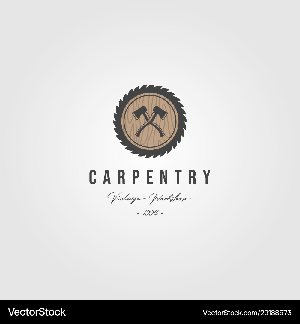 Grinding carpentry service logo with ax vintage Vector Image