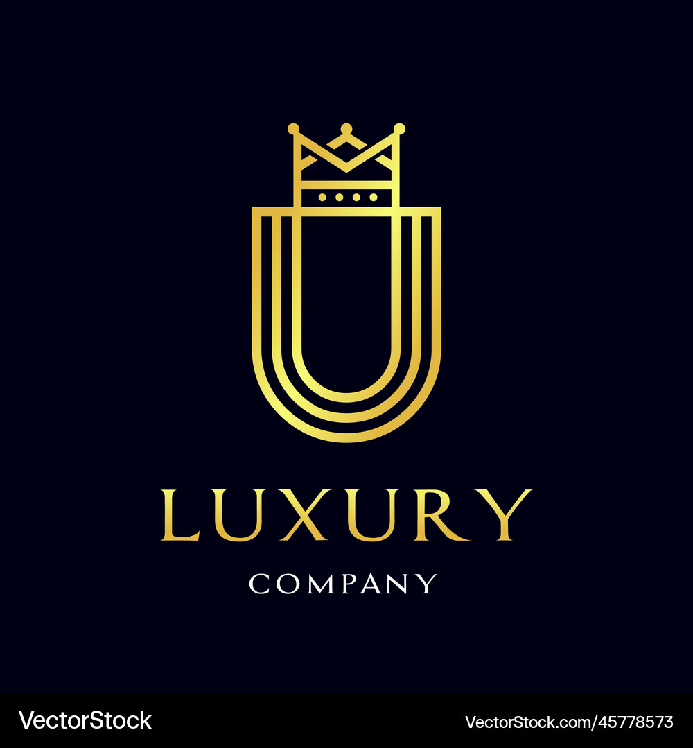 Letter u crown logo template design with gold Vector Image