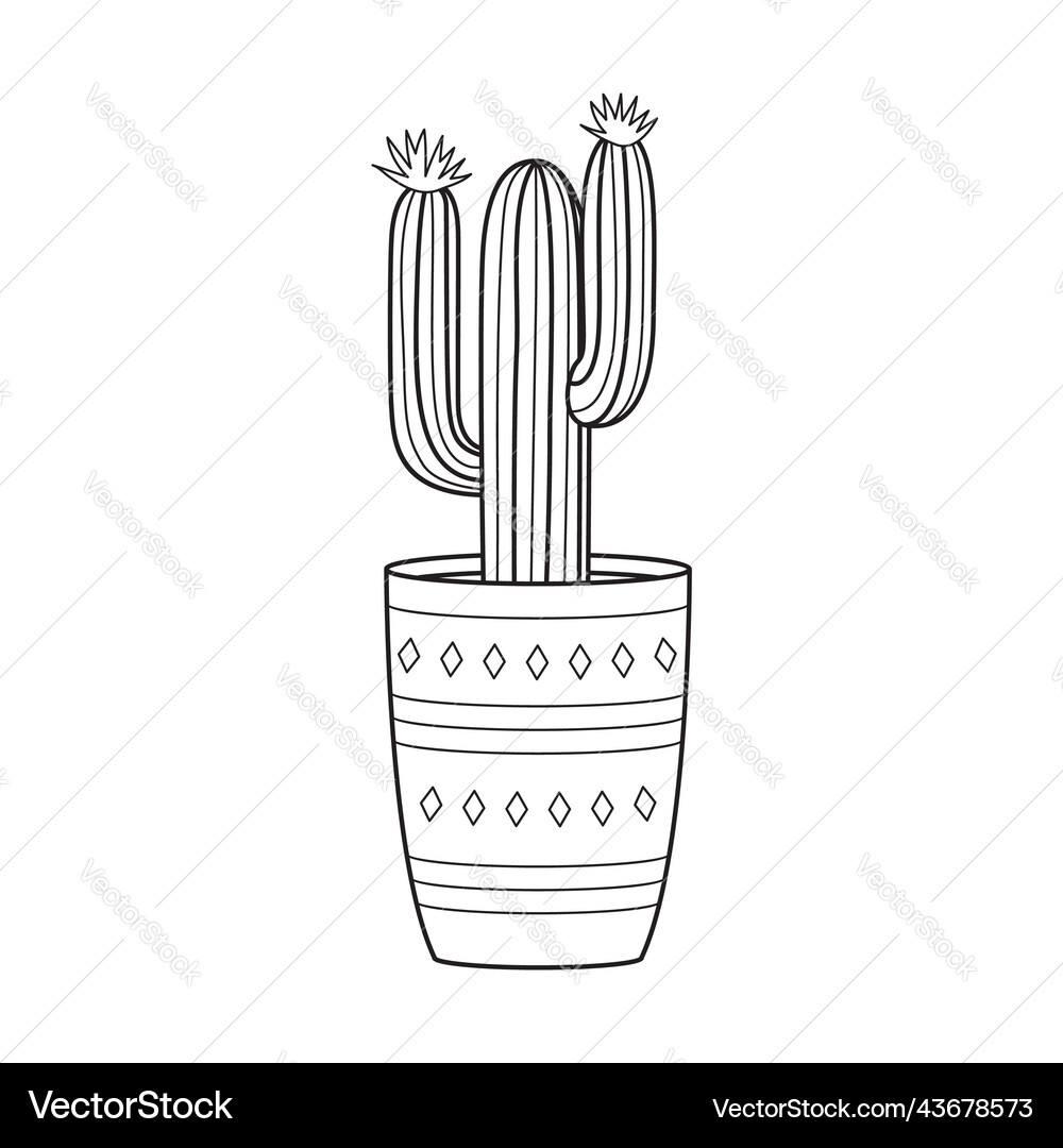 Outline cactus in pot indoor succulent Royalty Free Vector