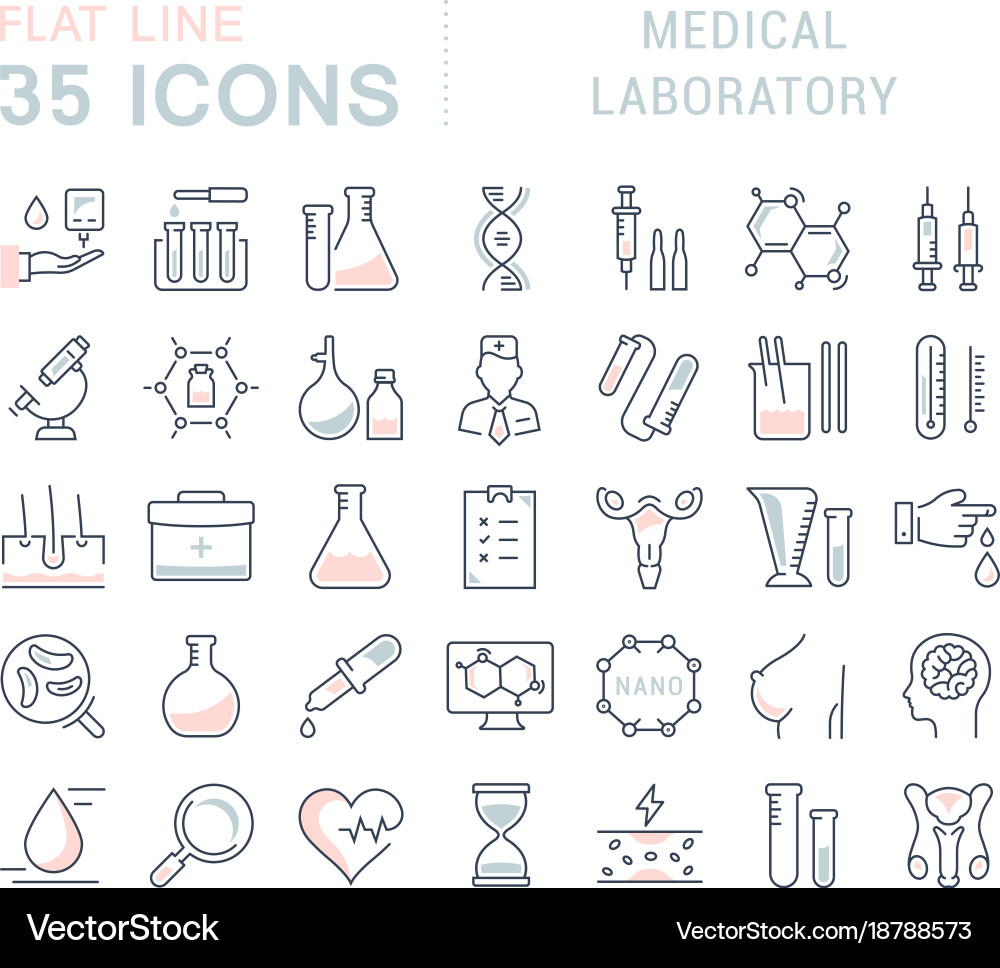 Set flat line icons medical laboratory Royalty Free Vector