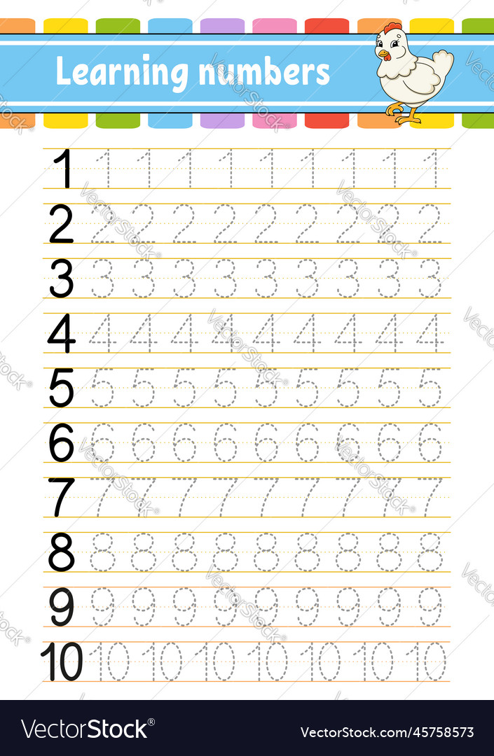 Trace and write numbers handwriting practice Vector Image