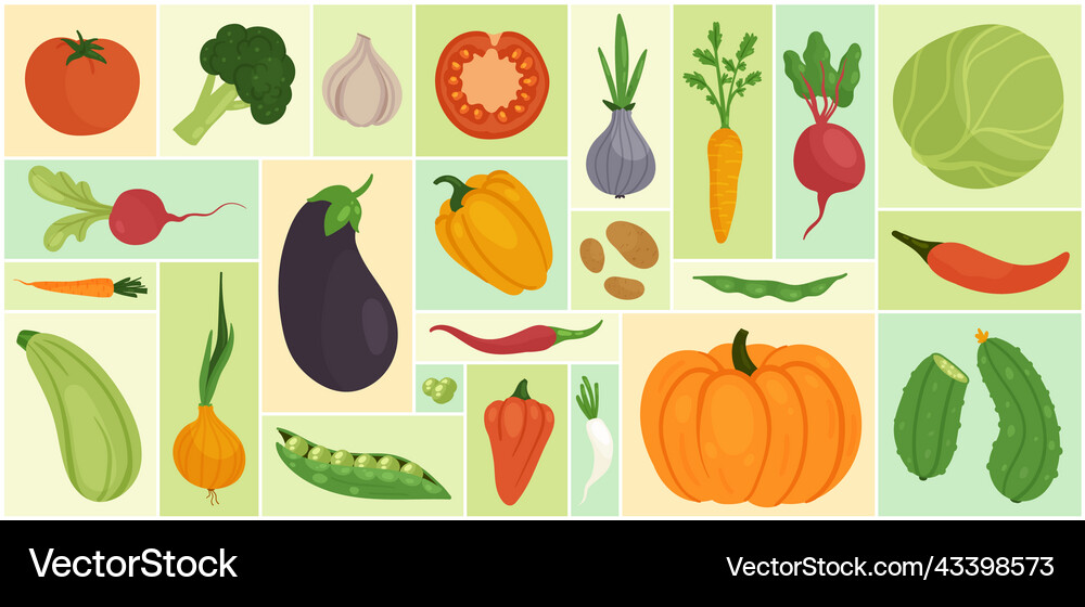Vegetable set fresh farm food ingredients Vector Image