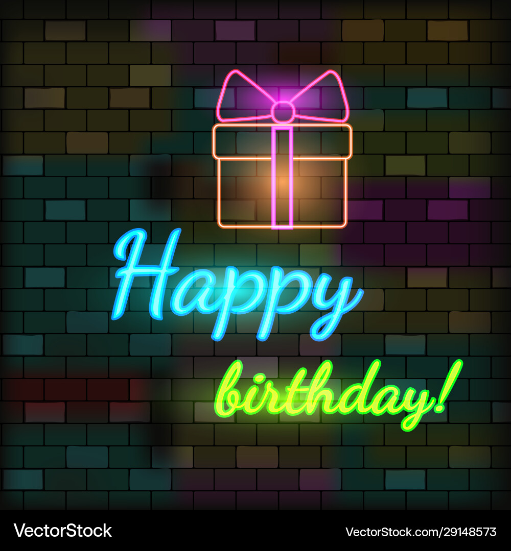 Vip neon icon cute happy birthday Royalty Free Vector Image