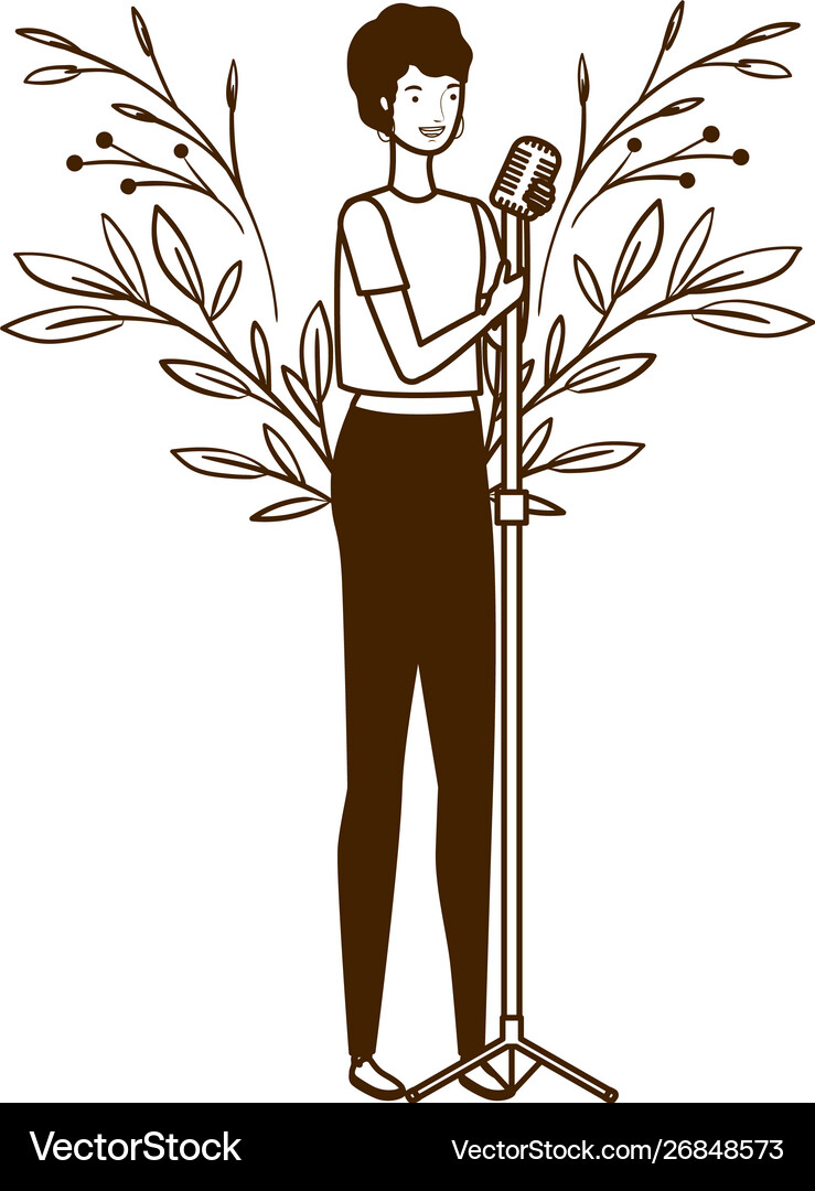 Young woman with microphone on white background Vector Image