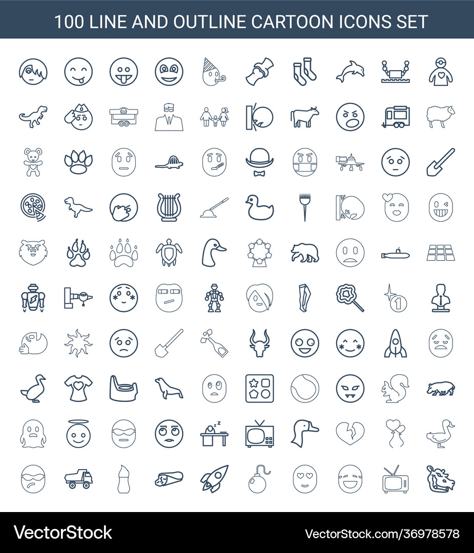 100 cartoon icons Royalty Free Vector Image - VectorStock