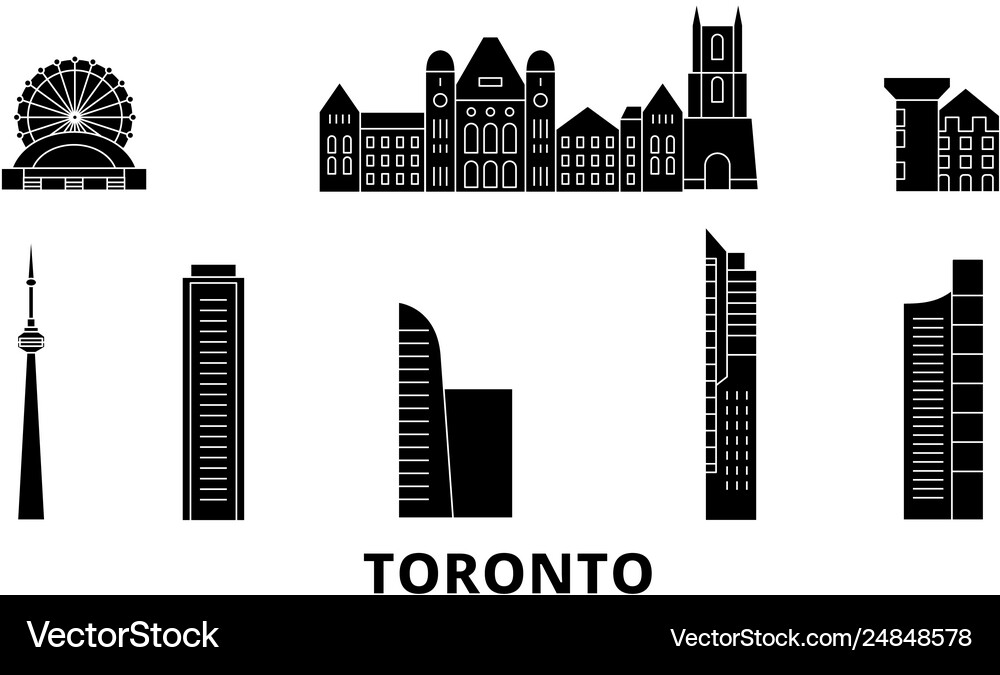 Canada toronto flat travel skyline set Royalty Free Vector