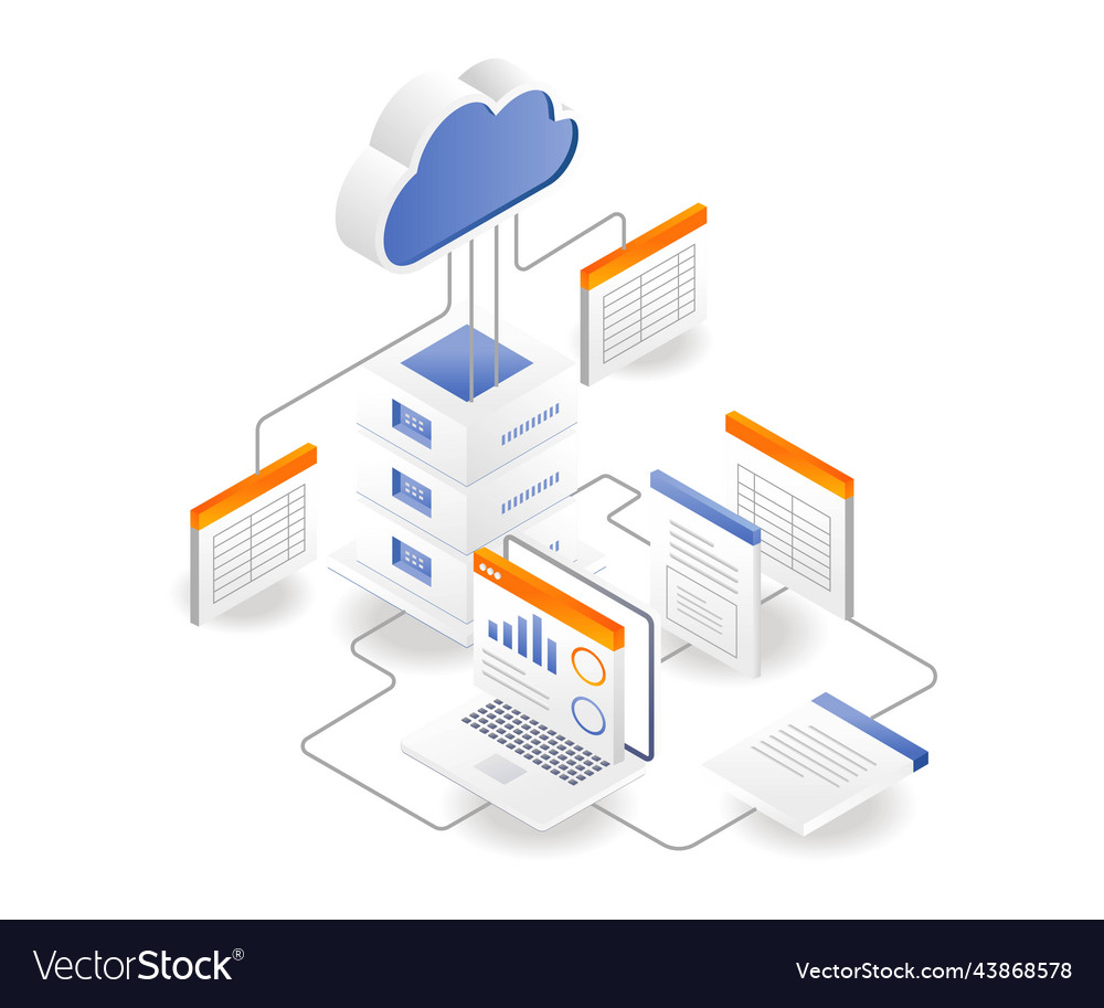 Cloud server analysis process document database Vector Image