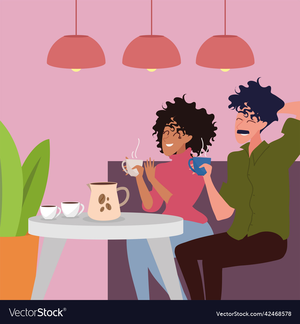 Couple Drinking Coffee Royalty Free Vector Image