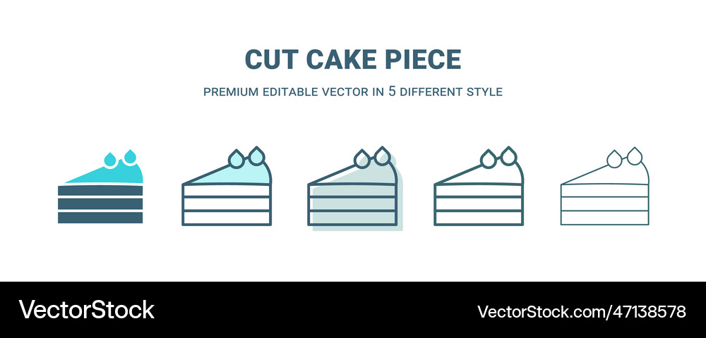 Cut cake piece icon in 5 different style outline Vector Image