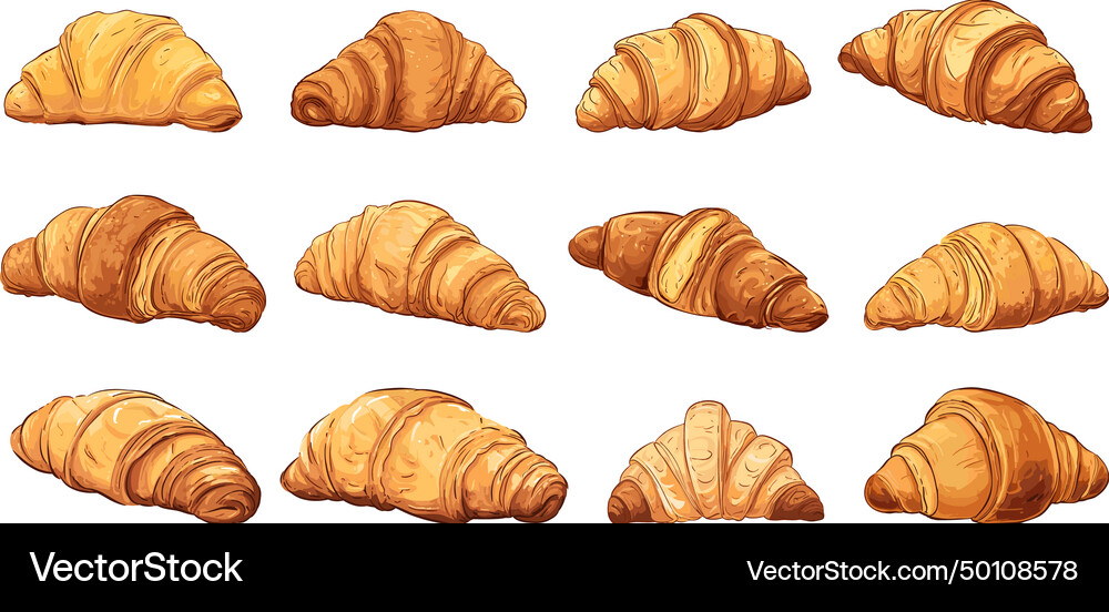 Different croissant cartoon sketch style Vector Image