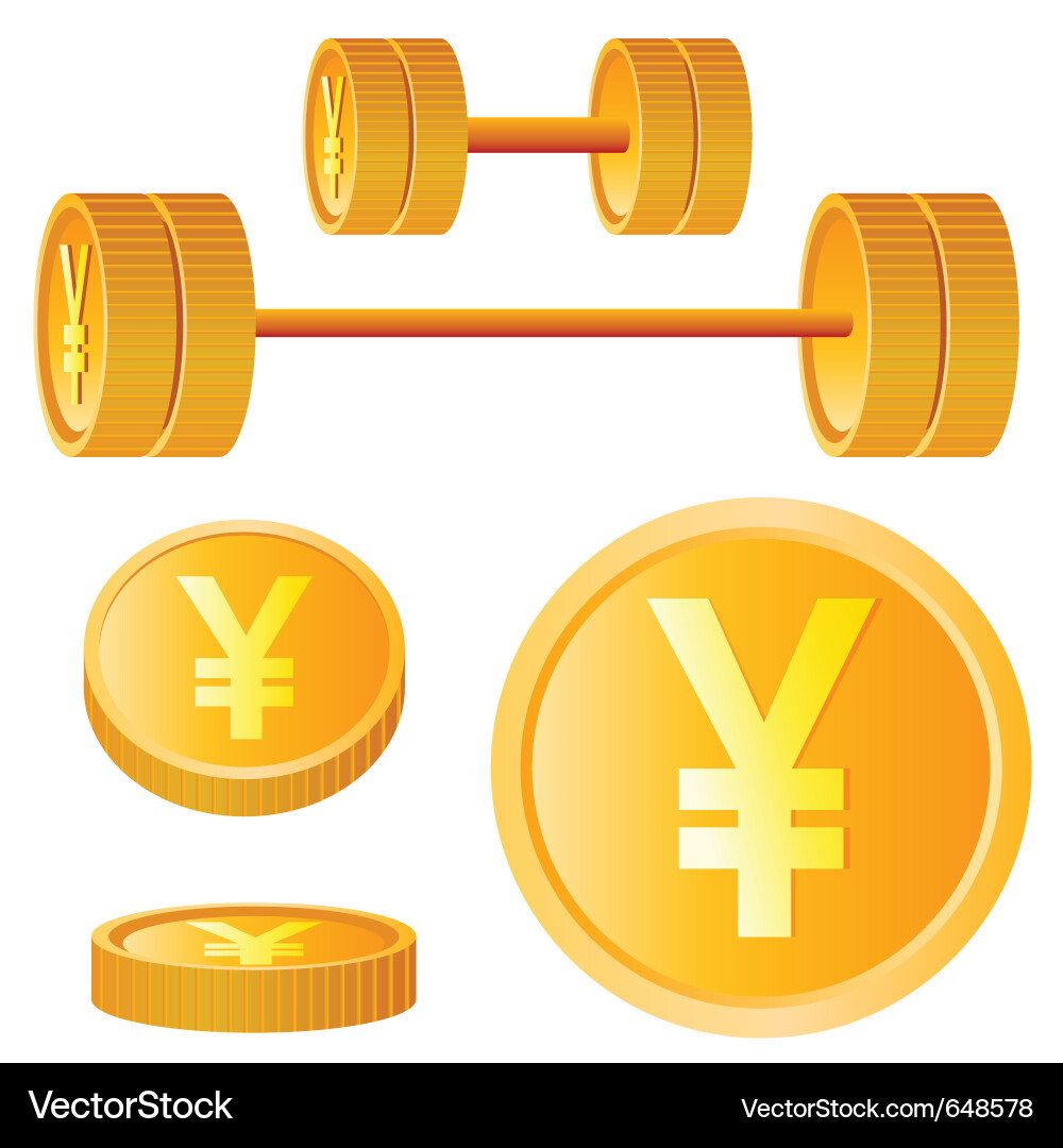 Dumbbell golden discs with yen Royalty Free Vector Image