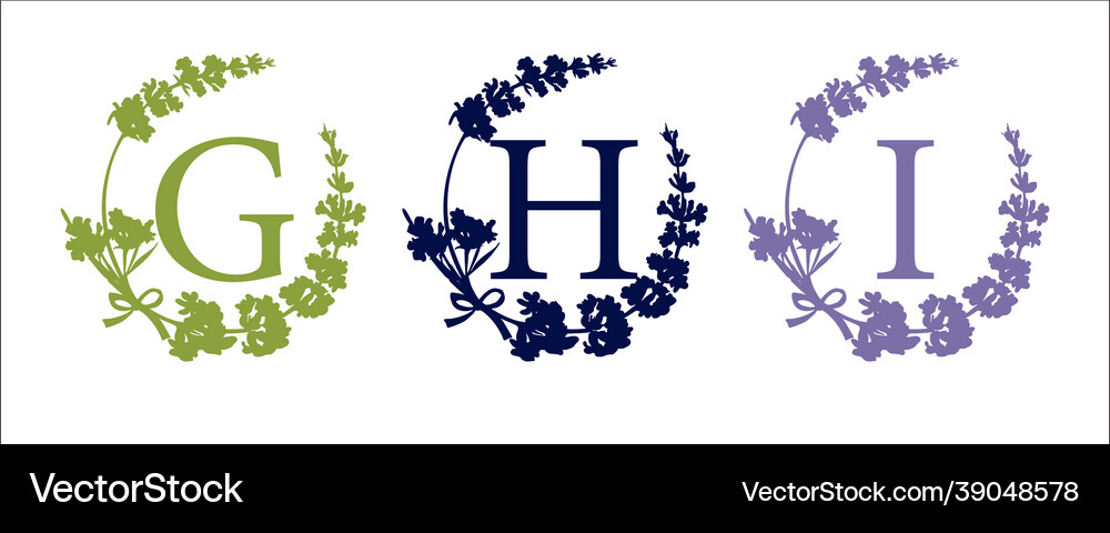 G h i letter set modern hand-drawn silhouette Vector Image