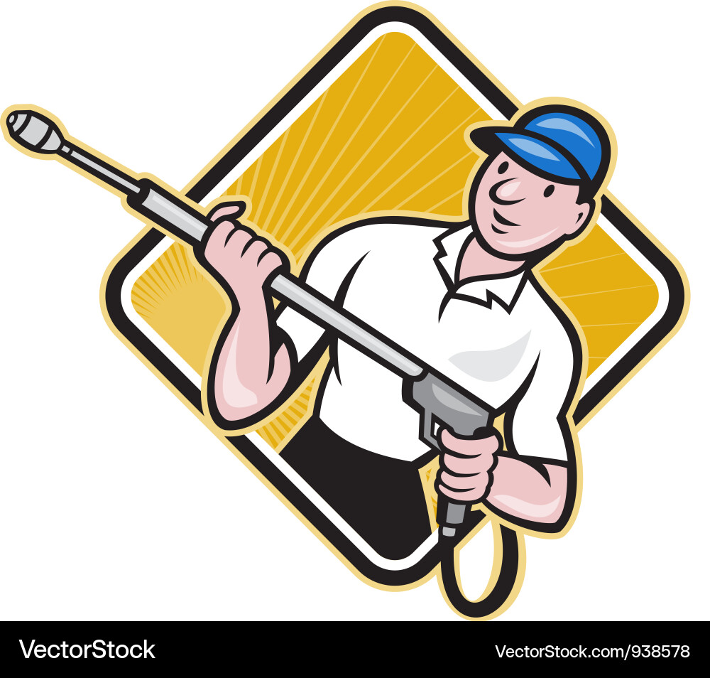 Power washing pressure water blaster worker Vector Image