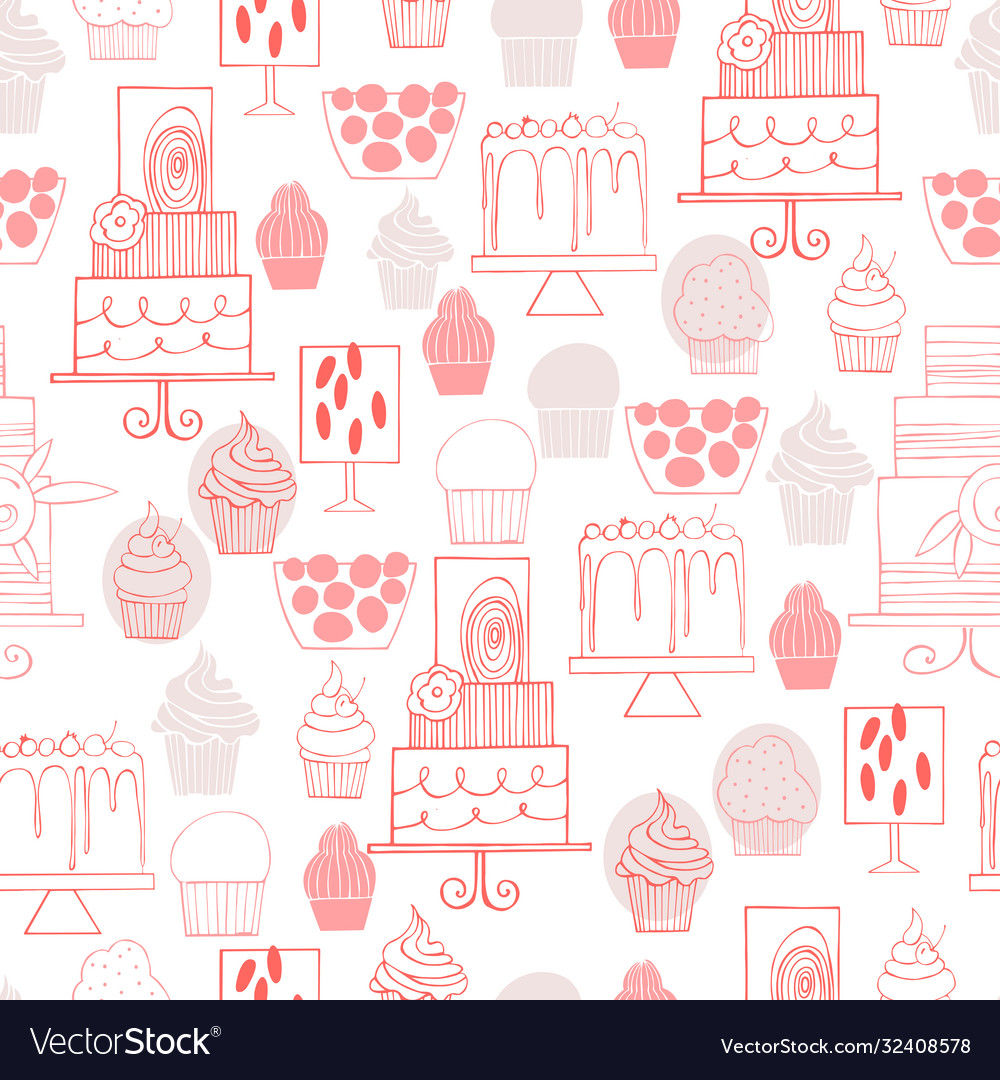 Seamless pattern with hand drawn cakes Royalty Free Vector