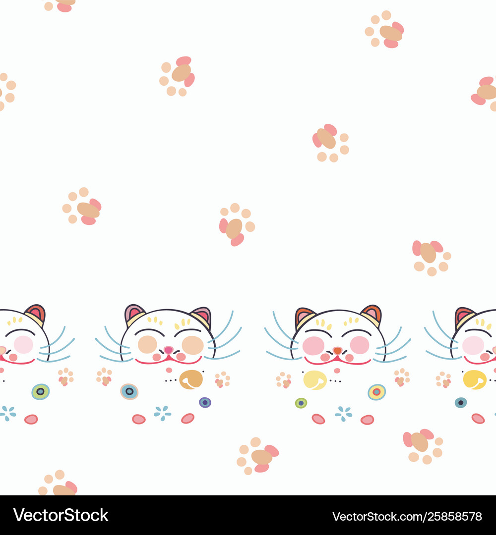 White border with happy cat and florals Royalty Free Vector