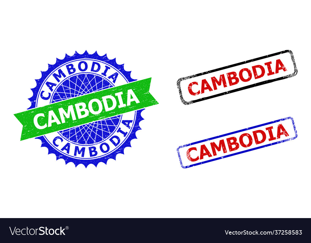 Cambodia rosette and rectangle bicolor stamps Vector Image