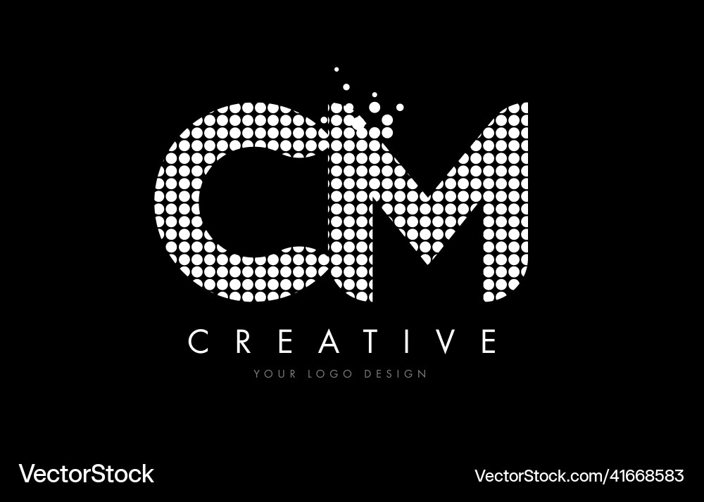 Cm c m letter logo design white magenta dots Vector Image